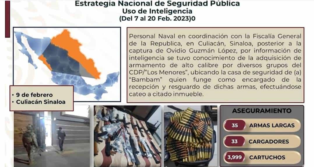 Aseguran armas de alto calibre, tras la captura de El Ratón
